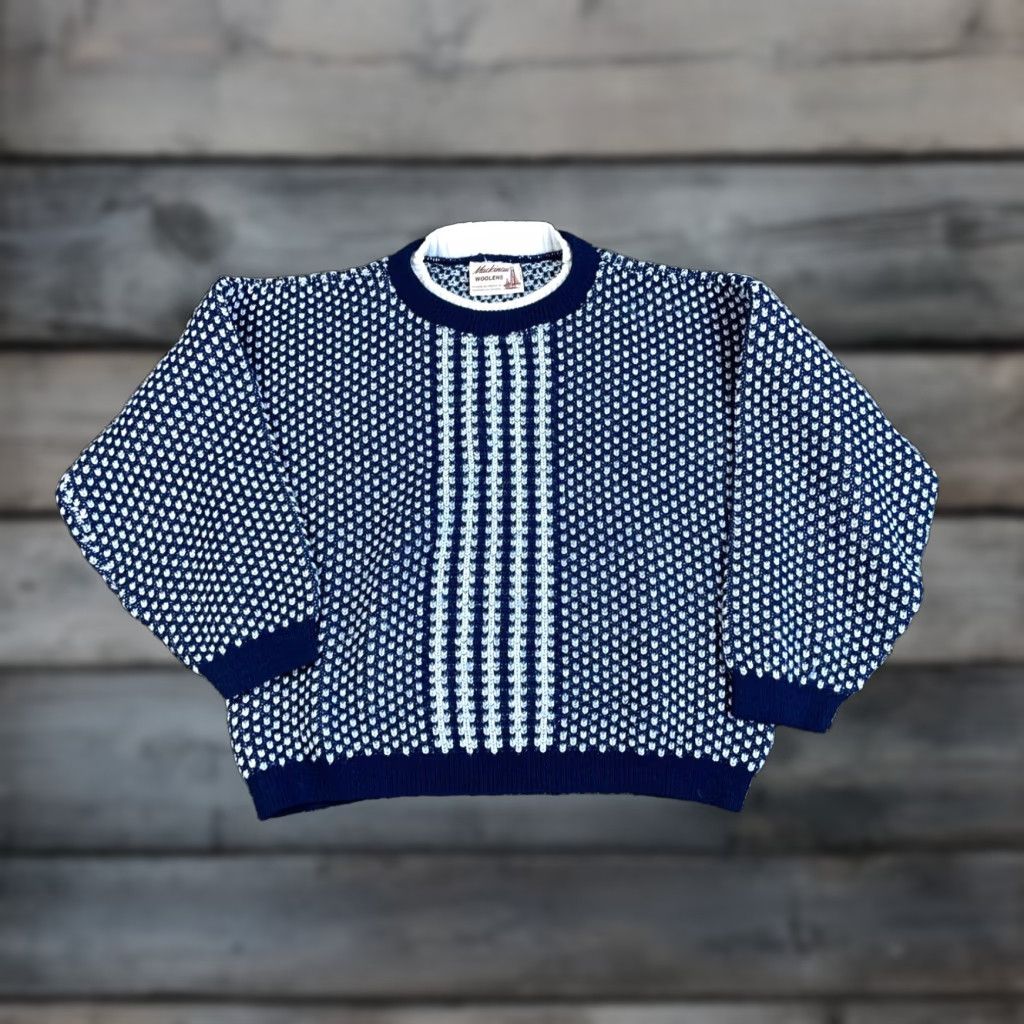 Vintage Birdseye Pattern Women's Medium Mackinaw Wool Sweater Blue ...