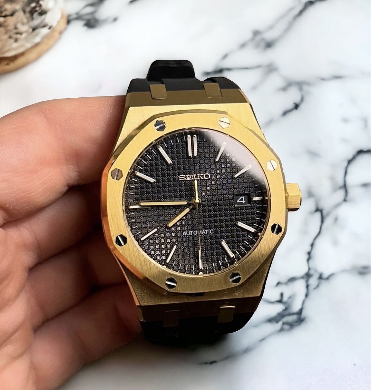 Japanese Brand × Seiko Seiko AP Royal Oak Black Rosegold 41mm Strap ...