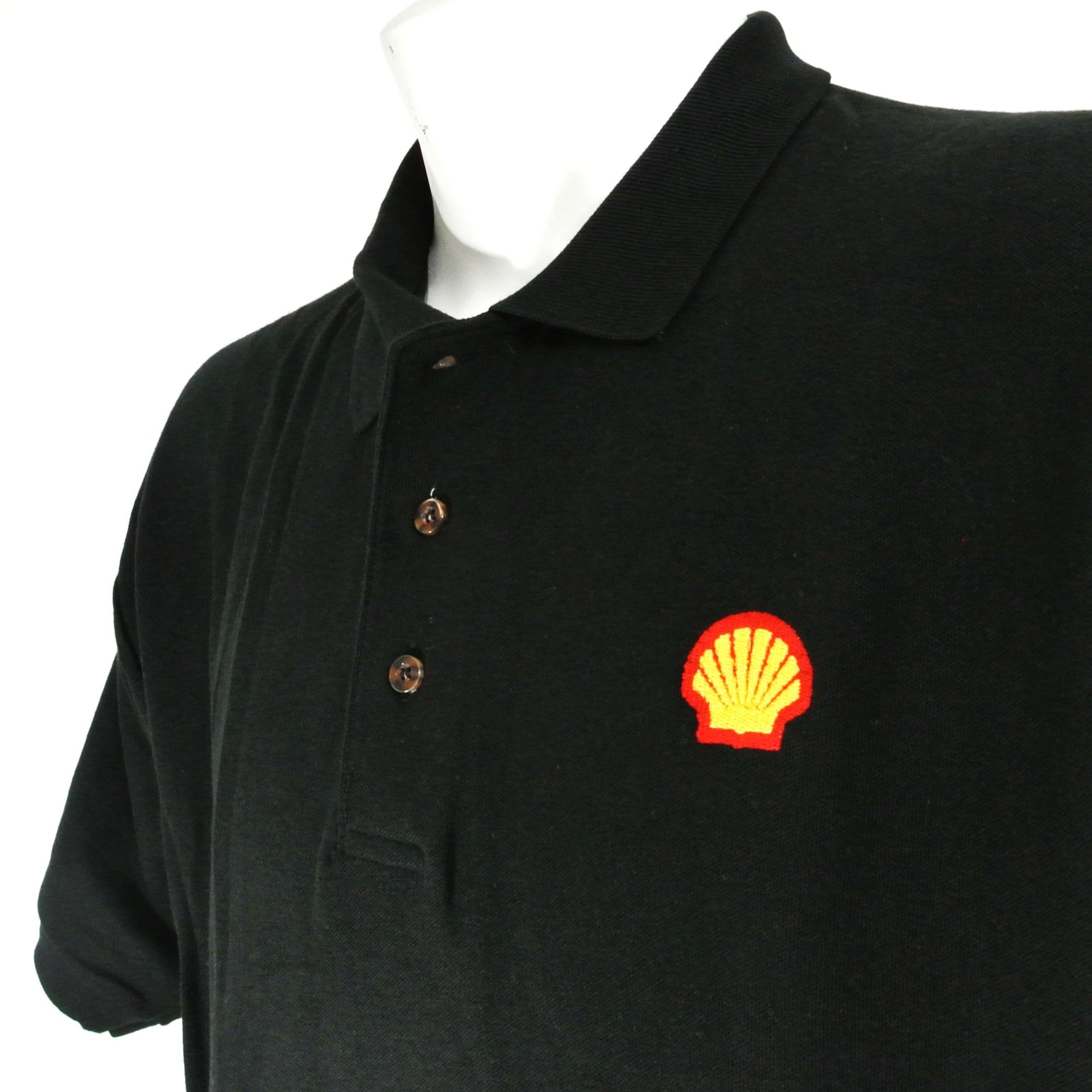 Mando SHELL Gas Station Oil Employee Uniform Black Polo Shirt NEW | Grailed
