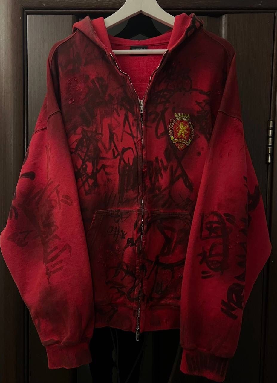 Balenciaga Balenciaga Skater Graffiti Zip Up Hoodie Red | Grailed