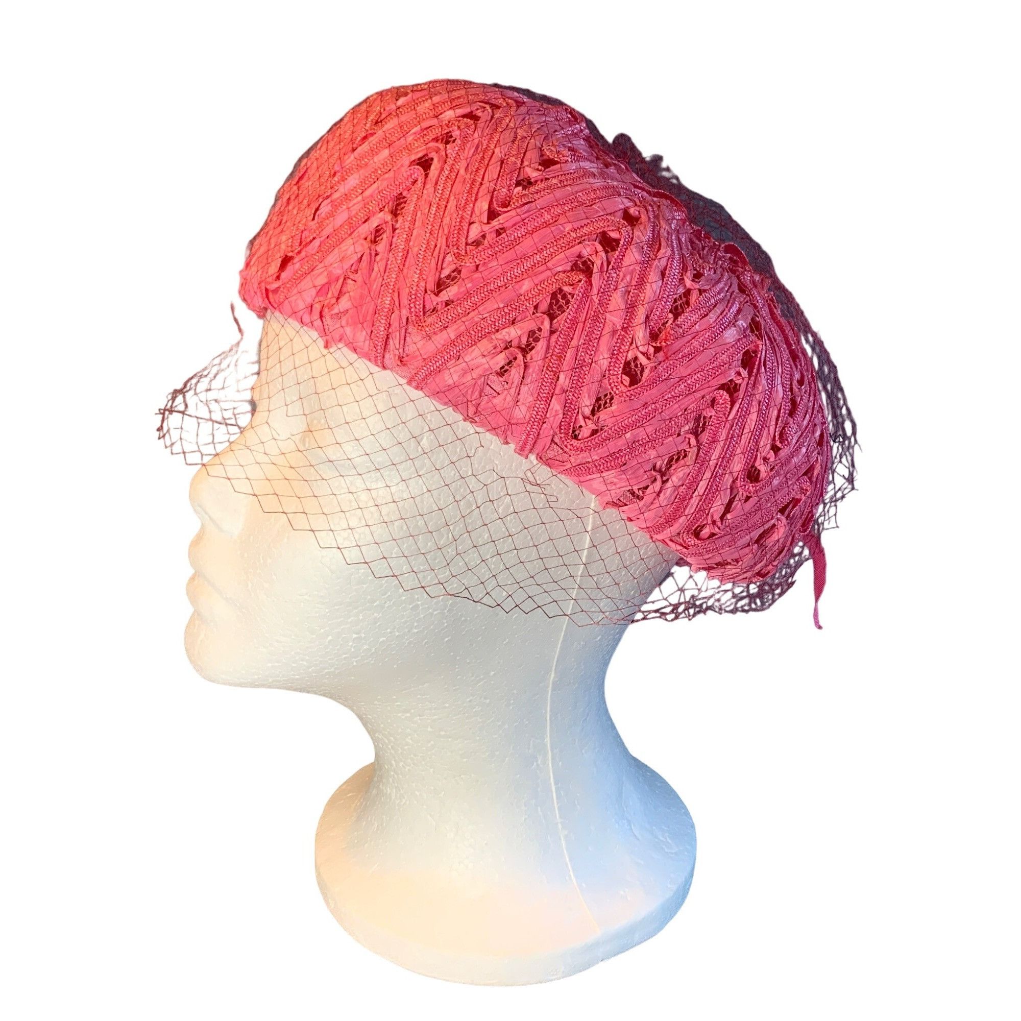 Other Ladies Pink Hat with Netting and Ribbon Bow Vintage | Grailed