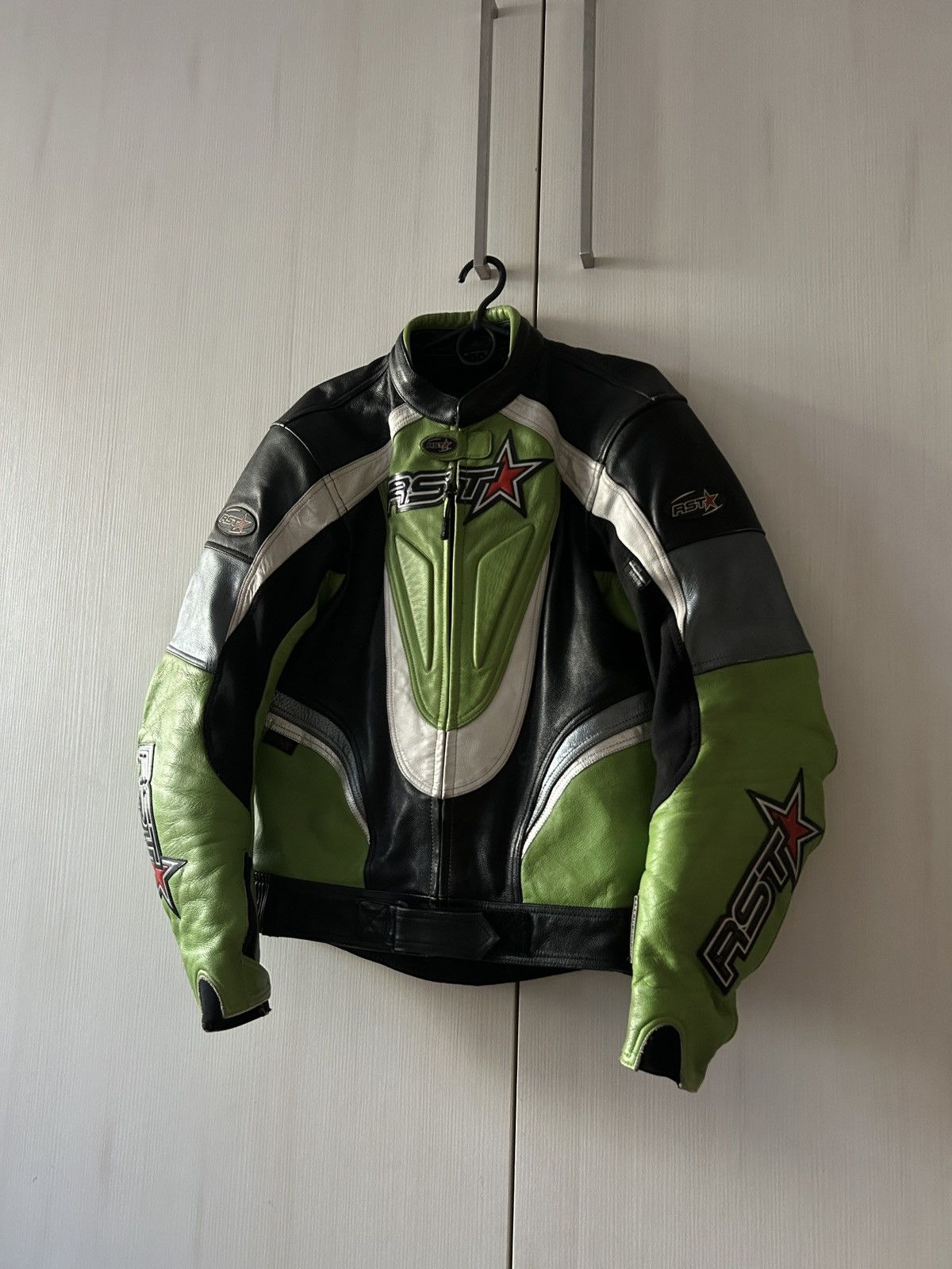 Leather Jacket × MOTO × NASCAR Vintage Rst Racing green/black very rare ...