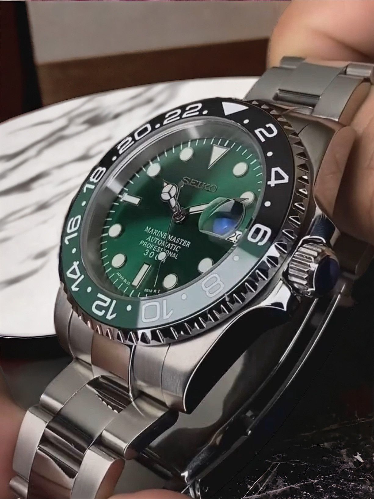 Seiko Seiko Mod GMT-Master Sprite Green Steel Automatic 41mm Watch ...