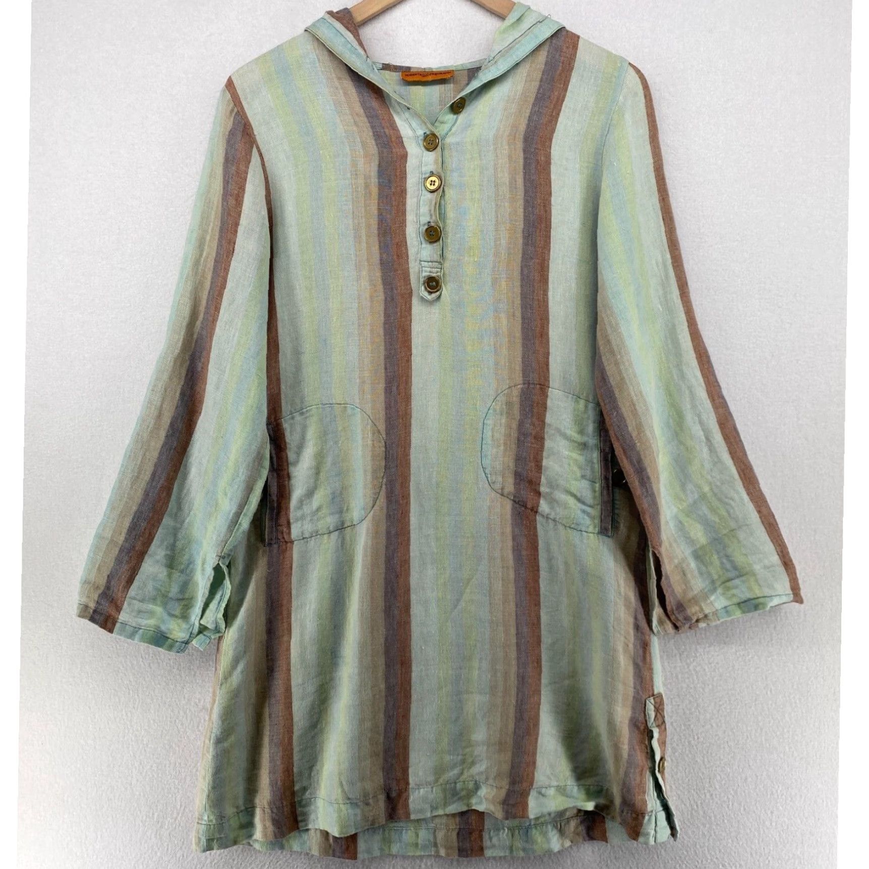 Vintage Roberta Freymann Dress Medium Linen Stripe Shift Green | Grailed