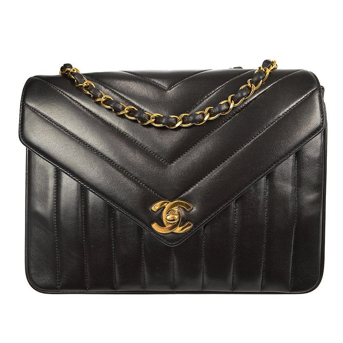 Chanel CHANEL V Stitch Mademoiselle Double Chain Shoulder Bag Lambskin ...