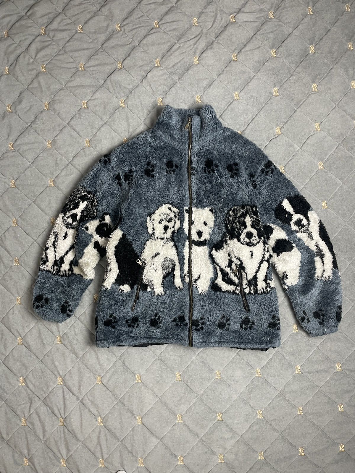 Vintage Vintage Y2K Full Print Animal Dogs Sherpa Fur Jacket bomber ...