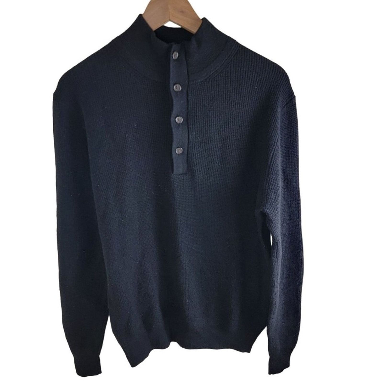 Magaschoni Magaschoni Mens 1/4 Buttons Wool Sweater Jumper Elbow Patch ...