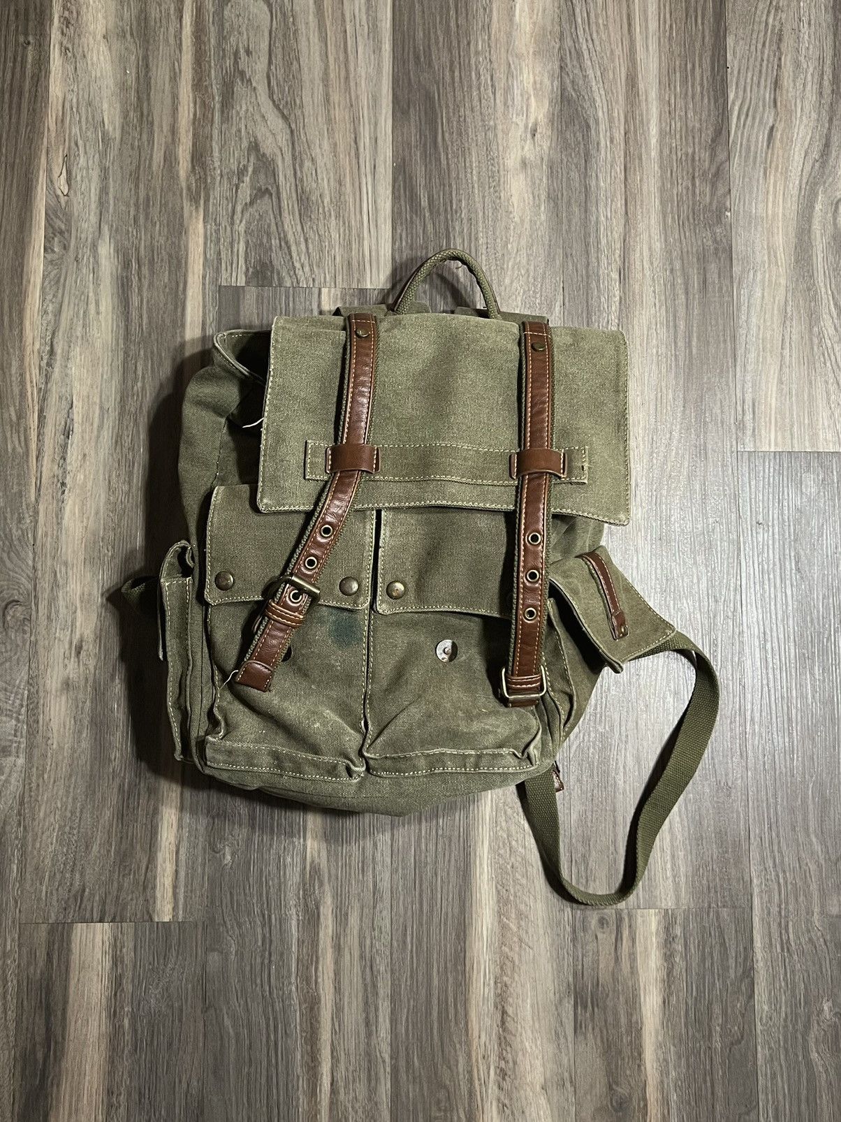 Streetwear Retro CargoIT Green Double Buckle Canvas Backpack Laptop ...