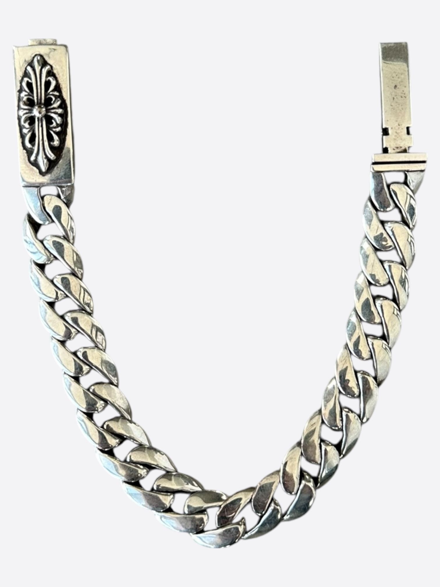 Chrome Hearts Chrome Hearts Silver Floral Cross Cuban Bracelet | Grailed