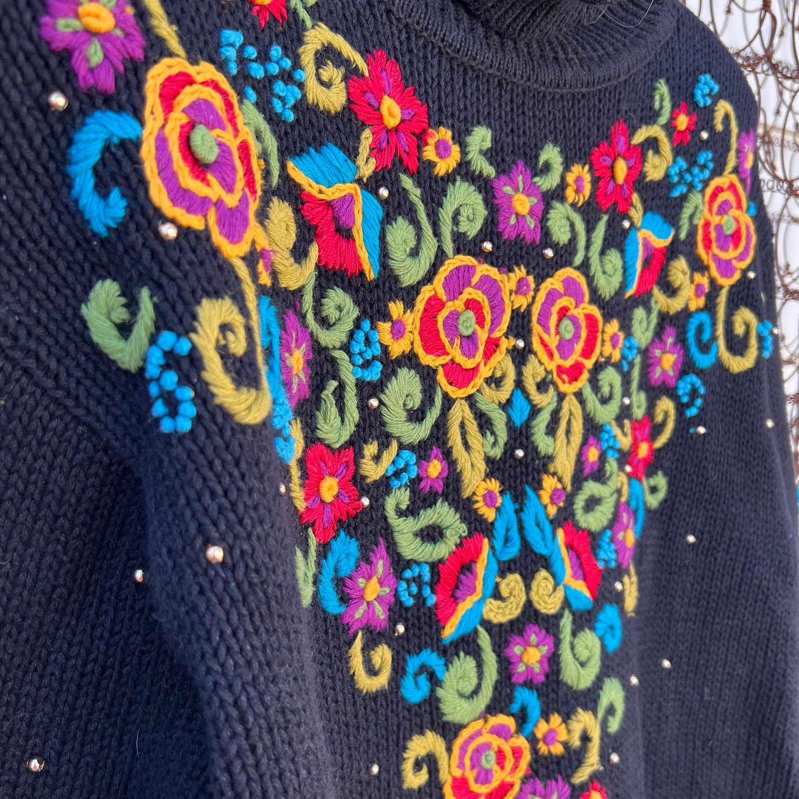 Vintage 90s Gaudy floral embroidered Gantos black sweater tunic | Grailed
