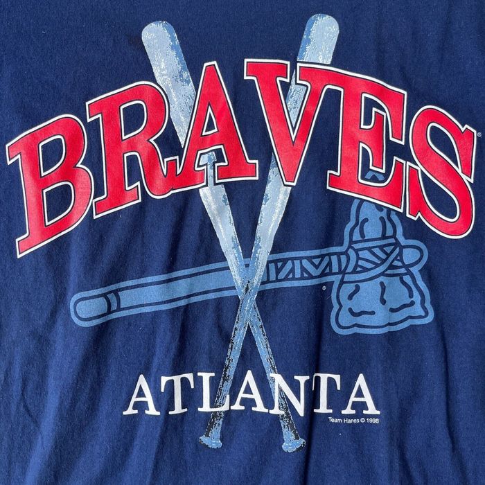 Vintage 90s MLB Atlanta Braves Big Spell Out Logo T Shirt L Baseball ...