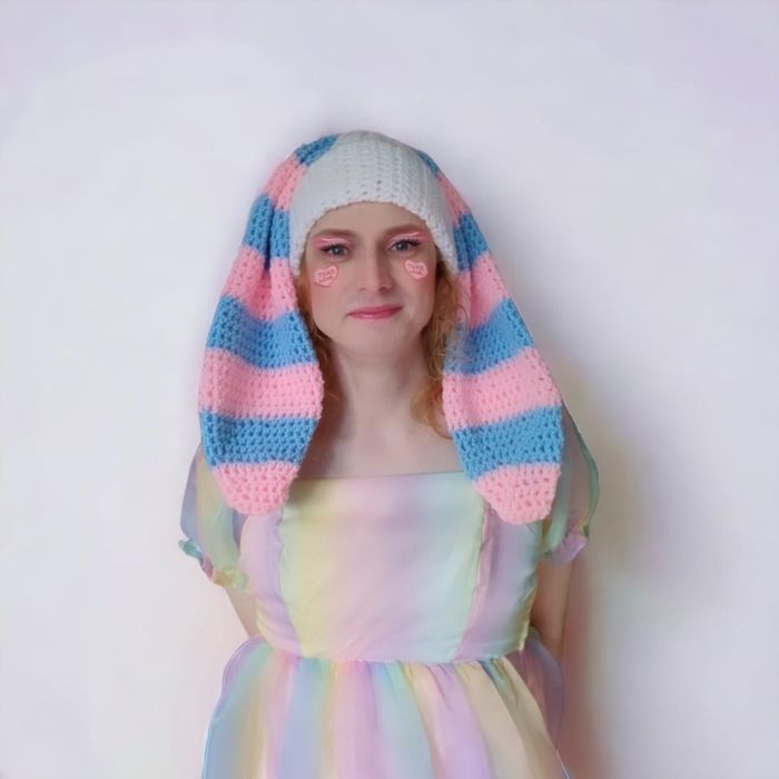 Handmade TRANS PRIDE • handmade crochet transgender flag bunny beanie ... Handmade TRANS PRIDE • handmade crochet transgender flag bunny beanie ...