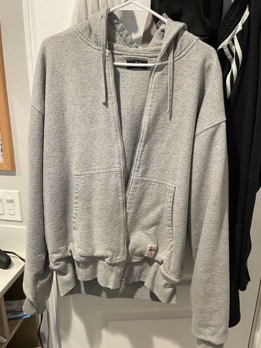 Stussy STUSSY DOUBLE FACE LABEL ZIP HOODIE GREY | Grailed
