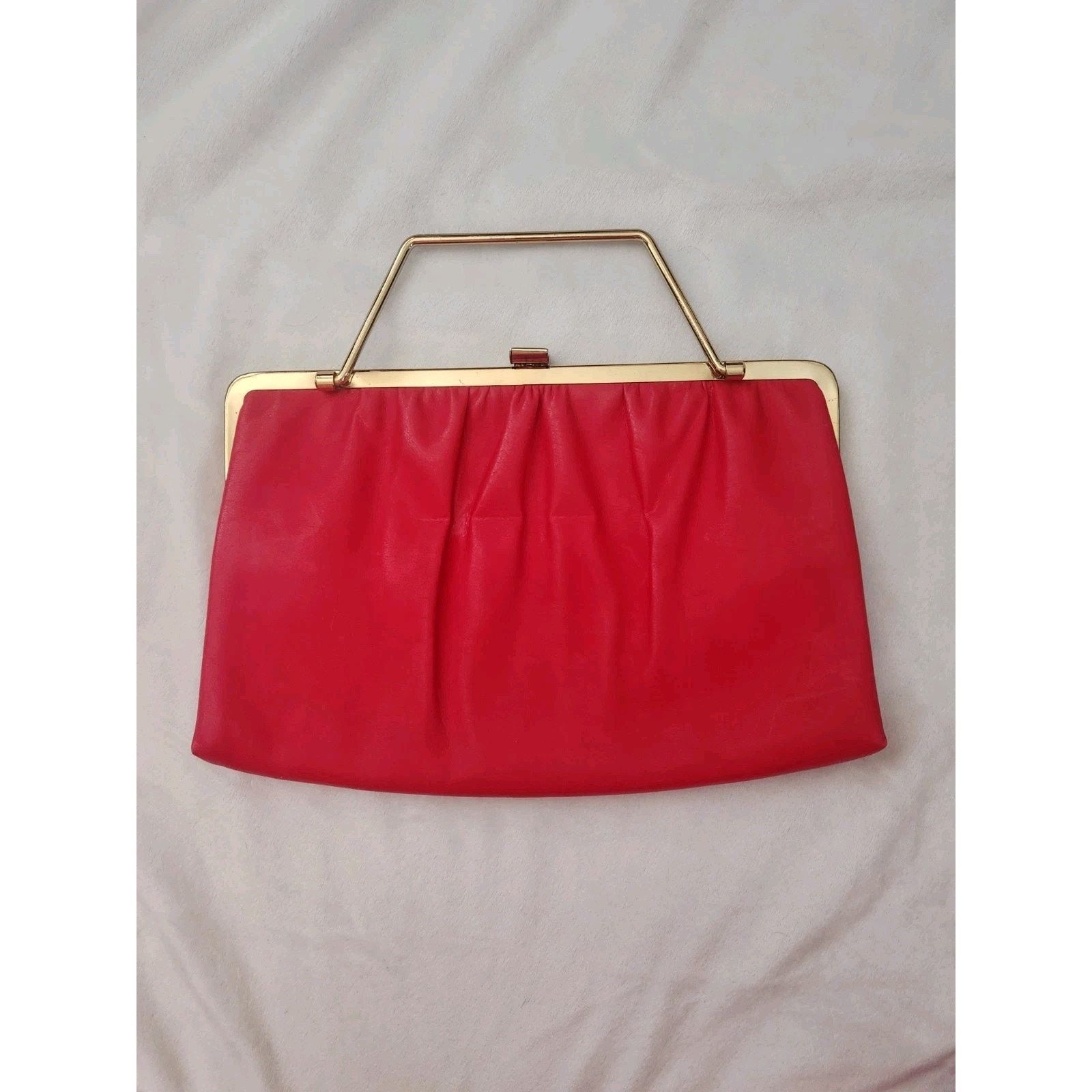Other Small Vintage Purse Red Leather/Gold Handle Clutch Bag | Grailed