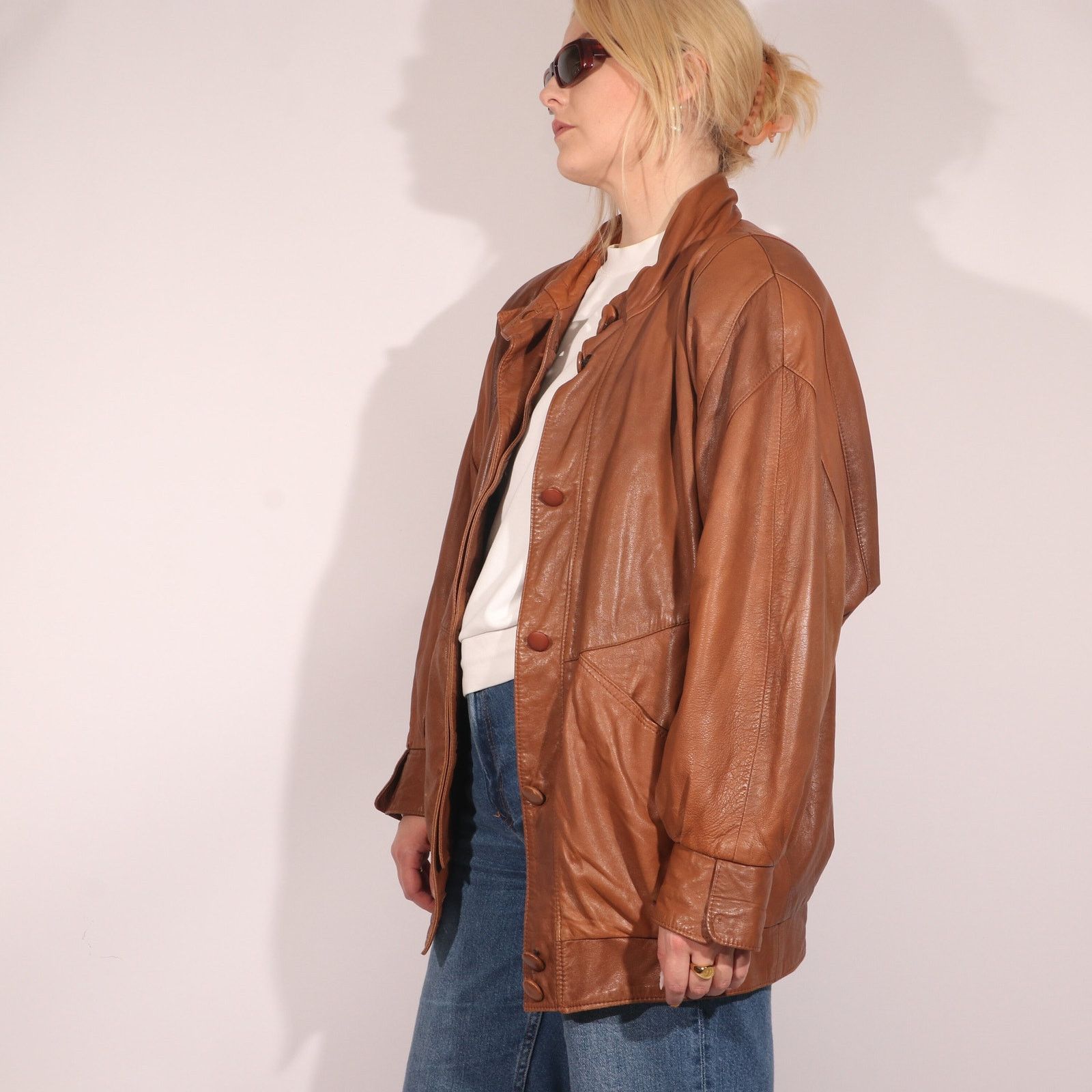 Vintage Vintage 80s Cognac brown leather jacket bat-wing | Grailed