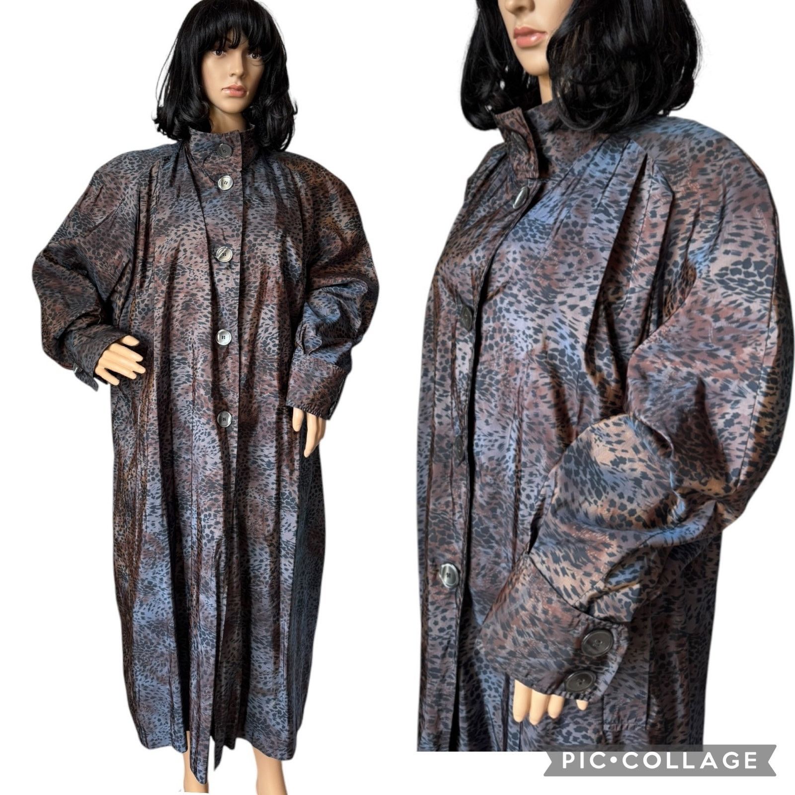 Vintage Vtg Vision iridescent animal print wool lined trench coat XL ...