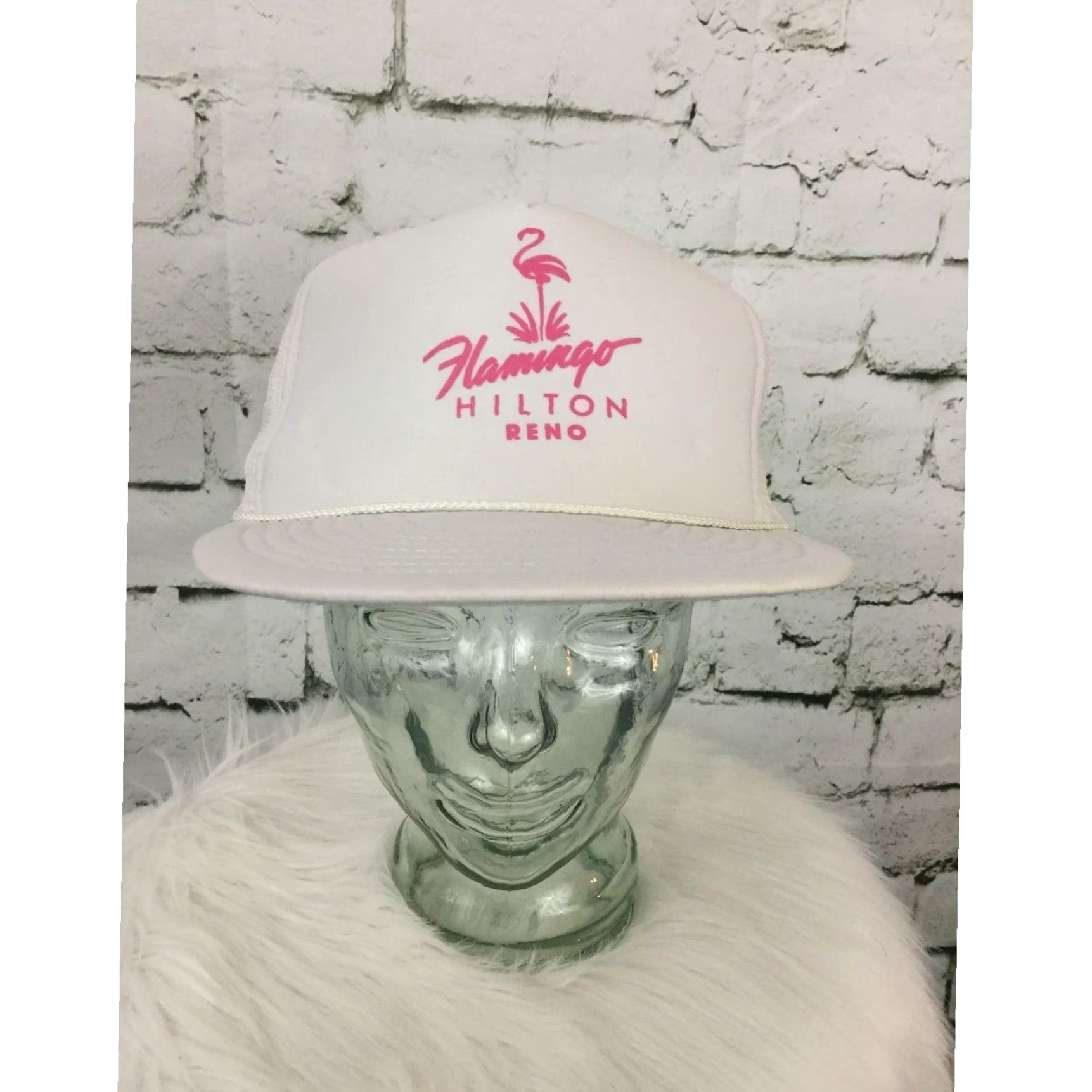 Vintage Flamingo Hilton Vintage White and Pink Meshback Unisex Reno ...