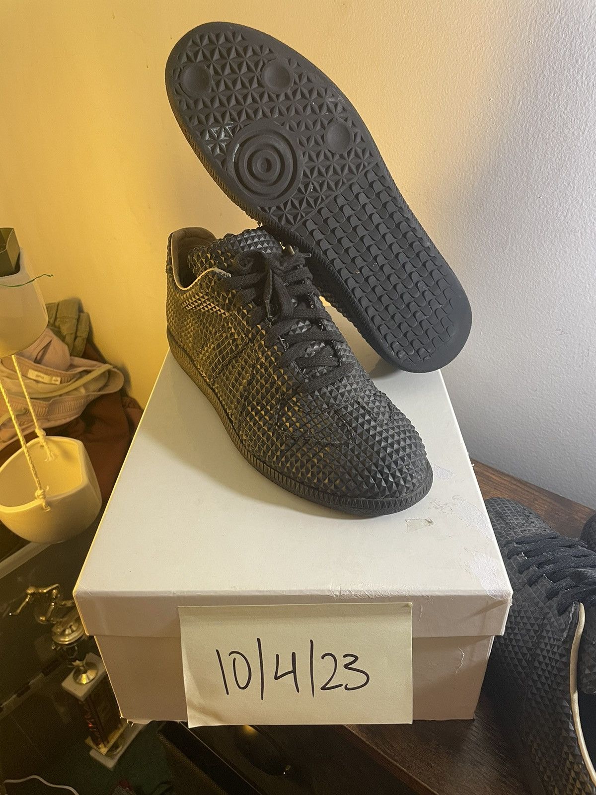 Pre-owned Maison Margiela Pyramid Studded Gats Shoes In Black | ModeSens
