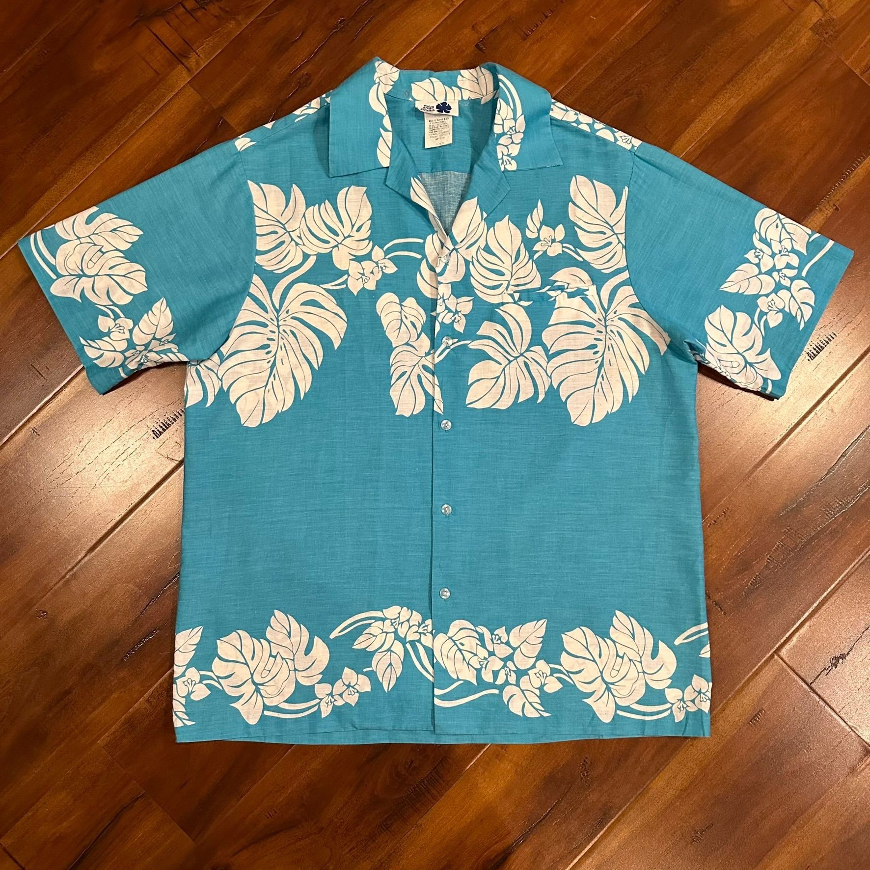 Vintage Vintage Hilo Hattie Hawaiian Aloha Shirt Blue White Flowers