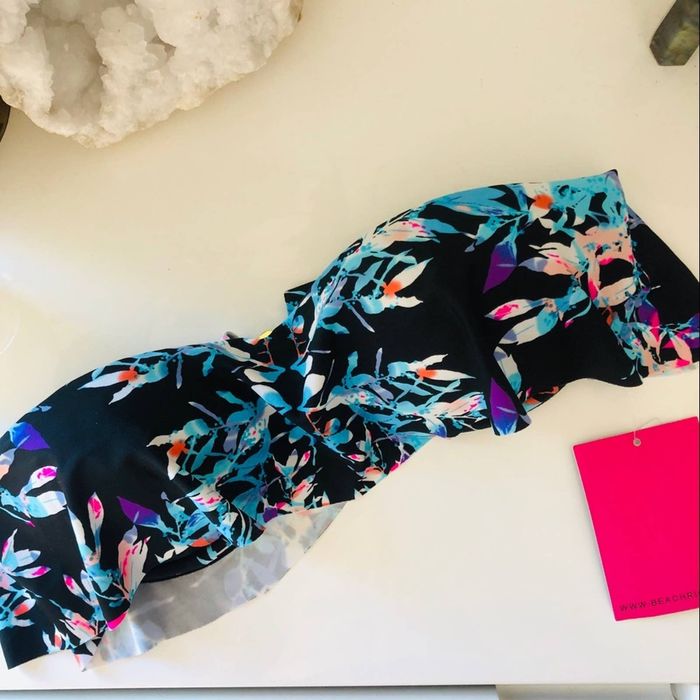 Beach Riot NEW BEACH RIOT Black White Blue Floral Bandeau Bikini Swim ...