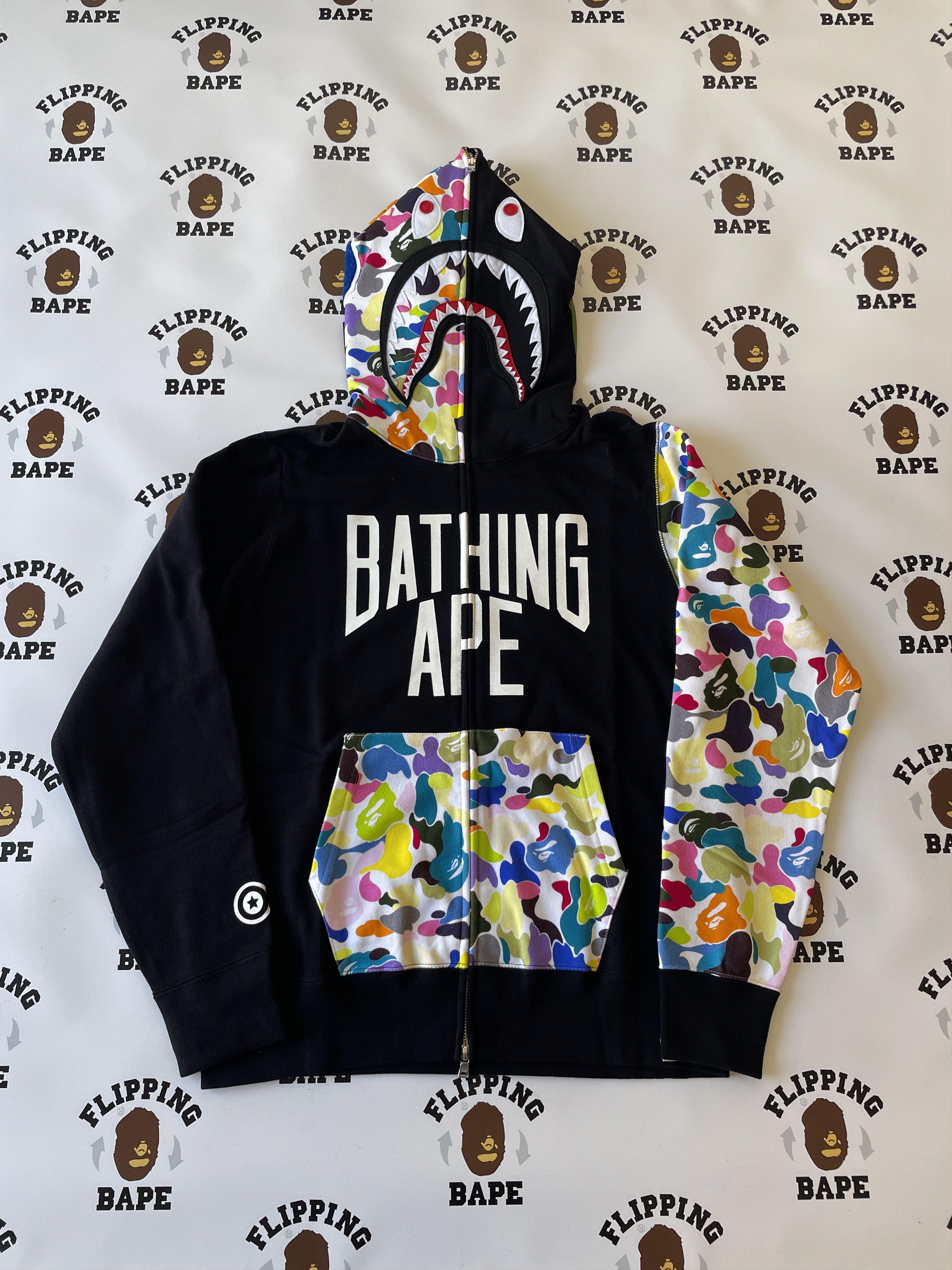 Bape MULTI CAMO NYC LOGO SHARK FULL ZIP HOODIE | Grailed