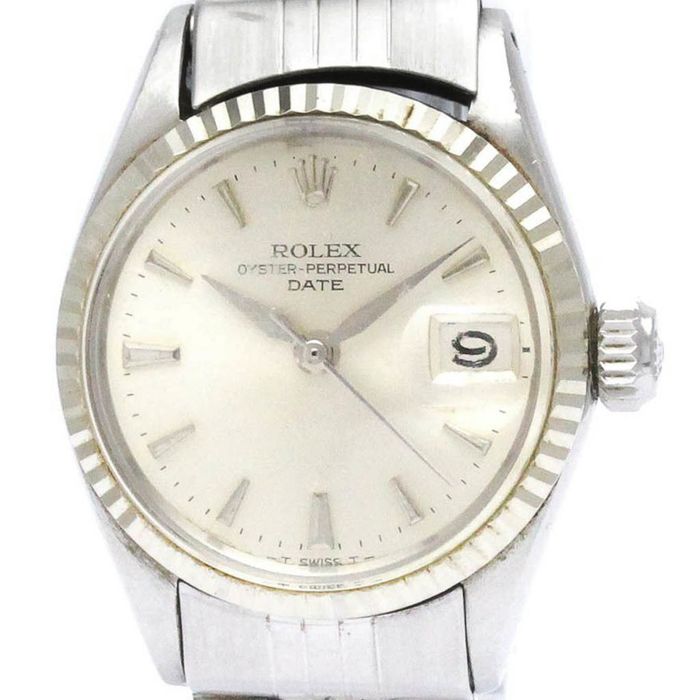 Rolex Vintage ROLEX Oyster Perpetual Date 6517 White Gold Steel Ladies ...