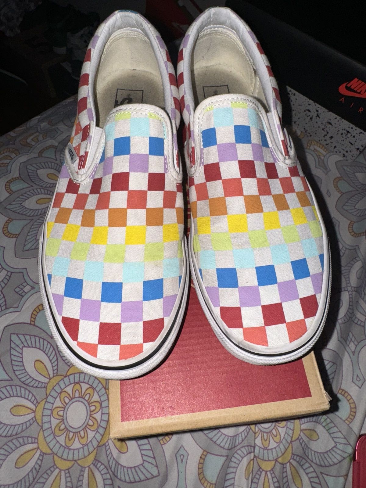 Streetwear × Vans × Vintage Classic Slip on Rainbow Checkerboard Vans ...