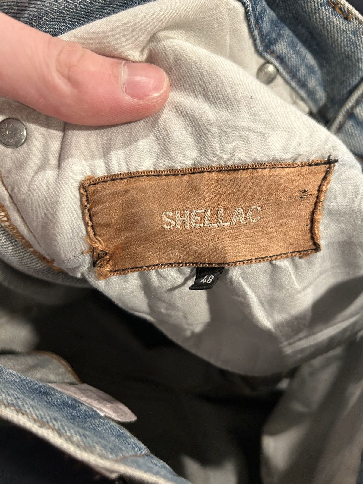 Shellac Shellac Painted Black Distressed Blue Denim Jeans | Grailed