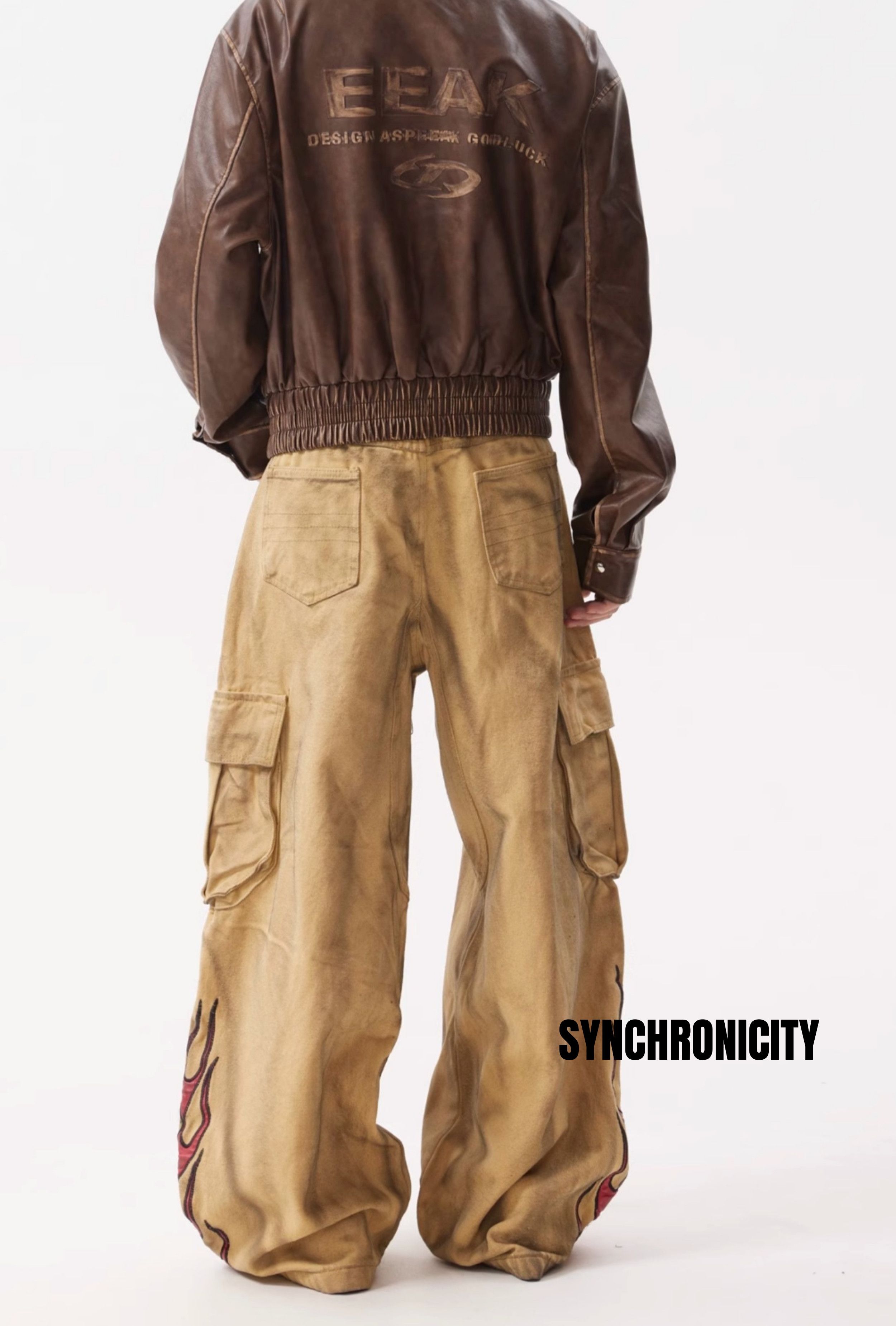 Streetwear Fire Flame Baggy Cargo Wide Leg Pants, Flare Loose Jeans ...