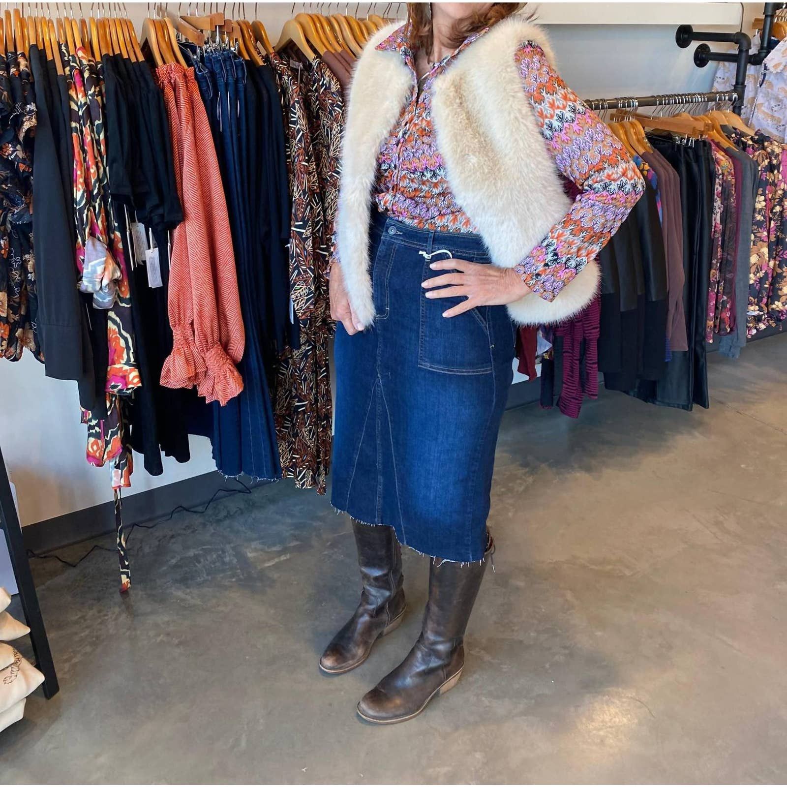 Designer MORRISON DENIM Cool Girl Midi Skirt In Midnight Rider | Grailed