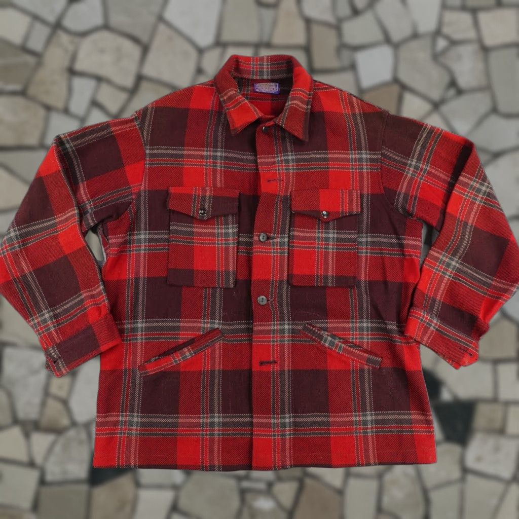 Pendleton VINTAGE Pendleton Jacket Mens Large Red Plaid Wool Cruiser ...
