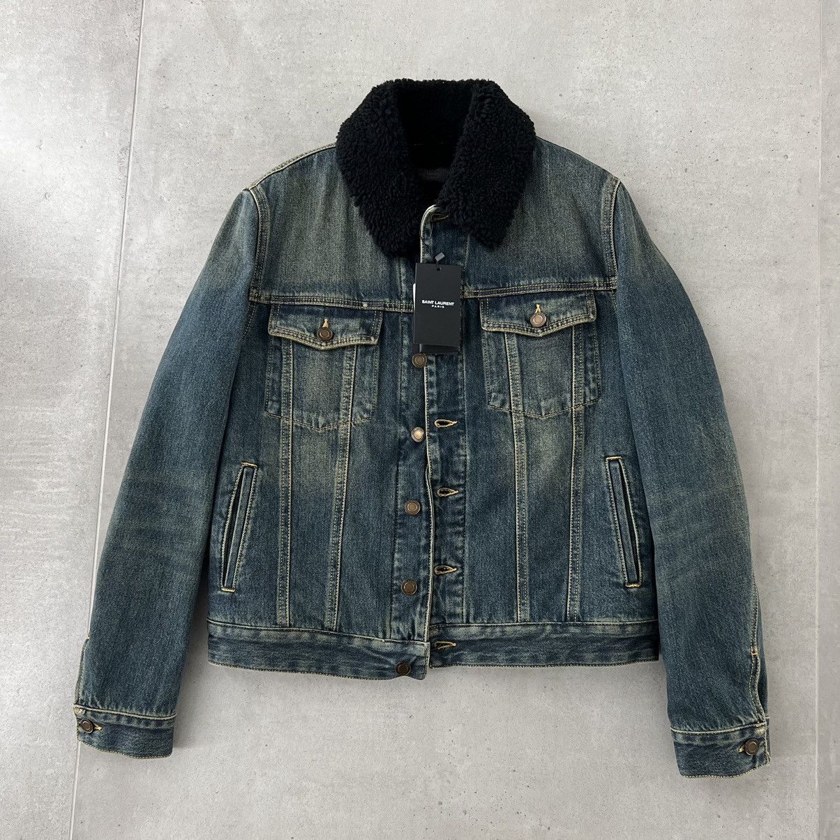 Saint Laurent Paris Saint Laurent Shearling Denim Jacket in Medium ...