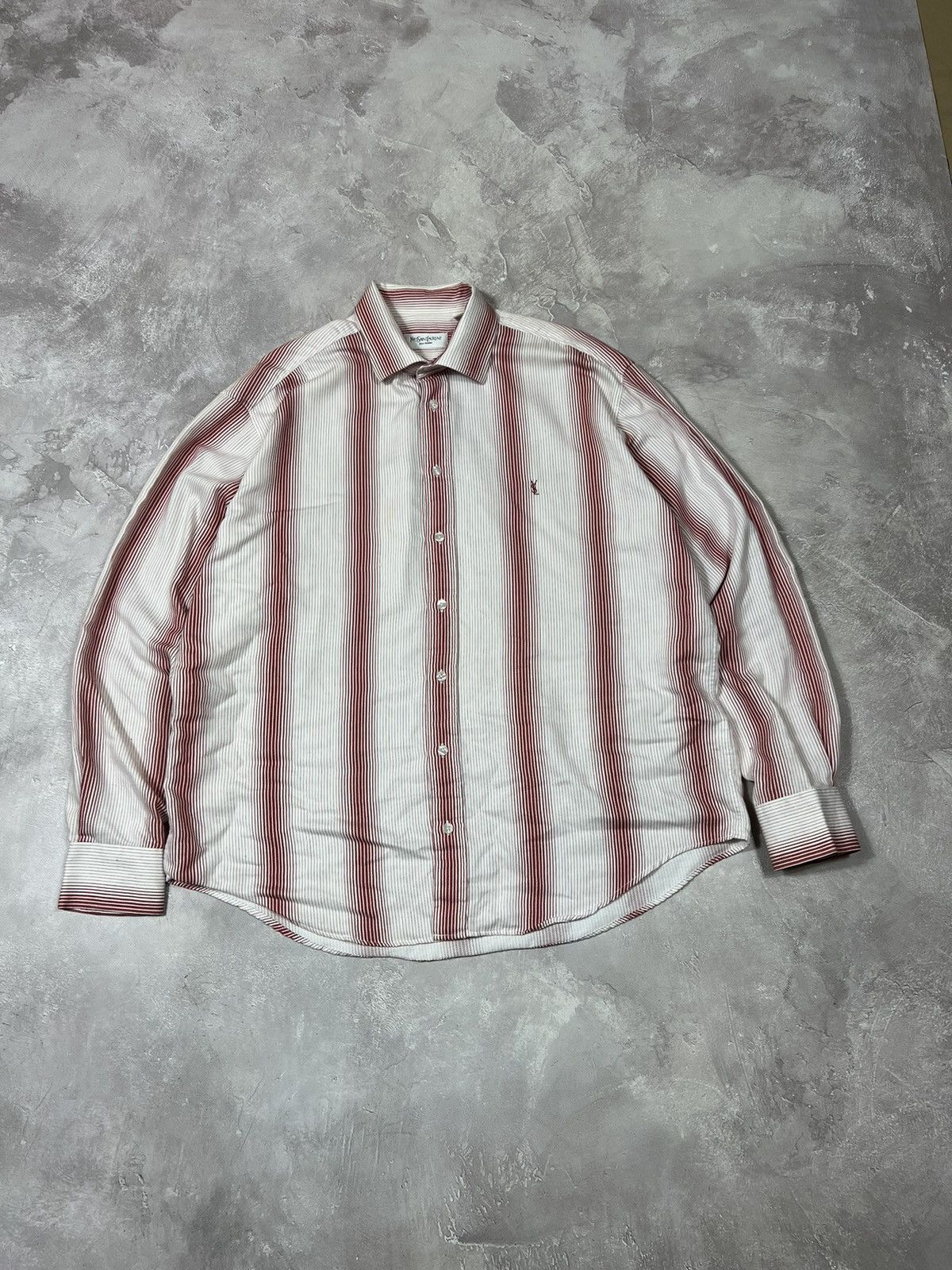 Vintage Vintage YSL Striped Logo Button Up Shirt | Grailed