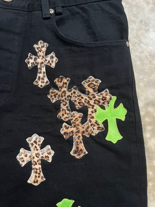 Chrome Hearts Chrome Hearts Green & Cheetah Cross Patch Jeans | Grailed