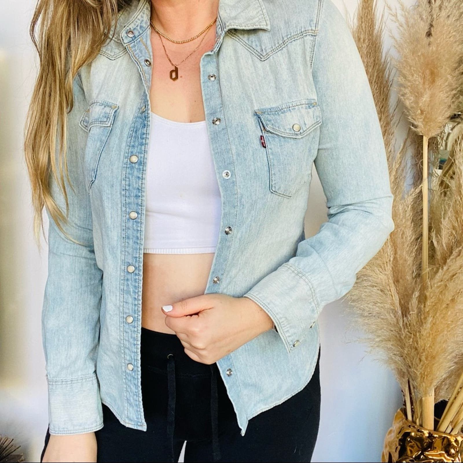 Levi's LEVIS Acid Wash Light Blue Button Snap Front Blouse Shirt | Grailed