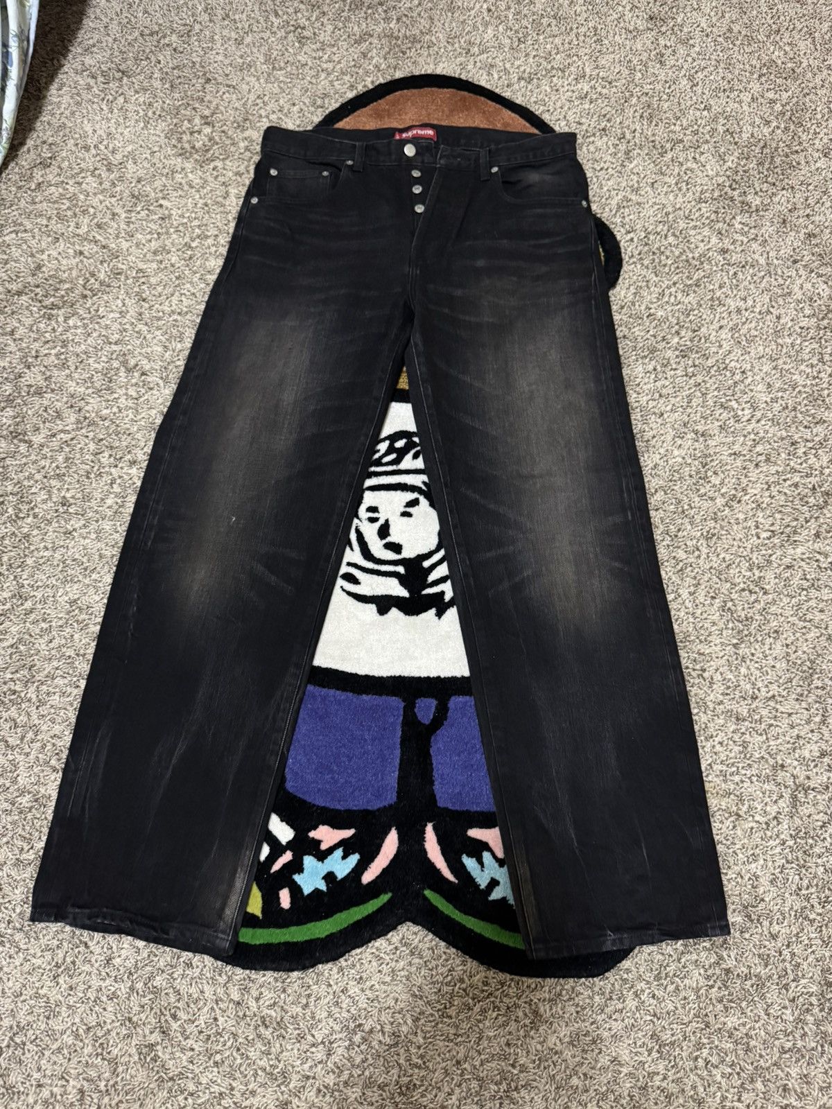 Supreme Supreme Distressed Loose Fit Selvedge Jean Washed Black | Grailed