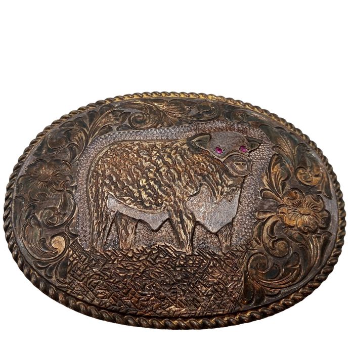 Vintage Cow Belt Buckle Crumrine San Carlos 22K Gold On Sterling Vtg ...
