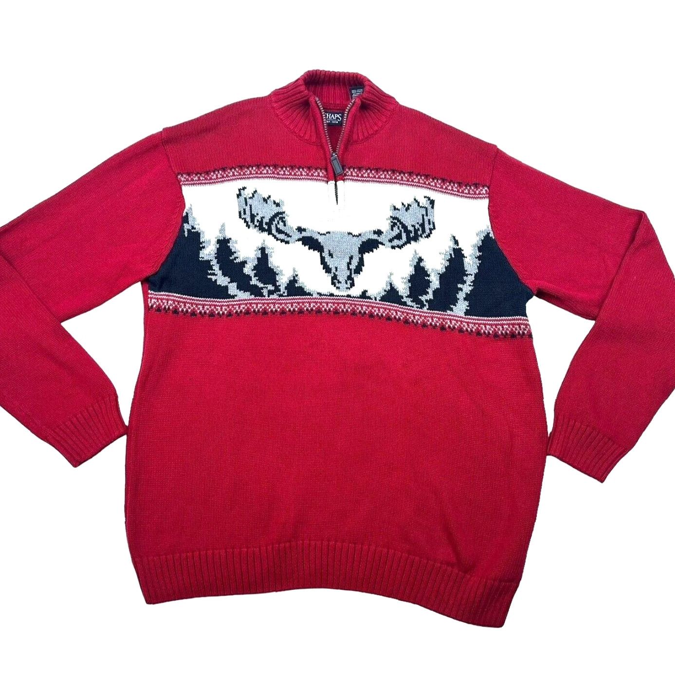 Chaps Chaps Mens Reindeer Sweater XL Extra Large Red Nordic Cotton 1/4 ...