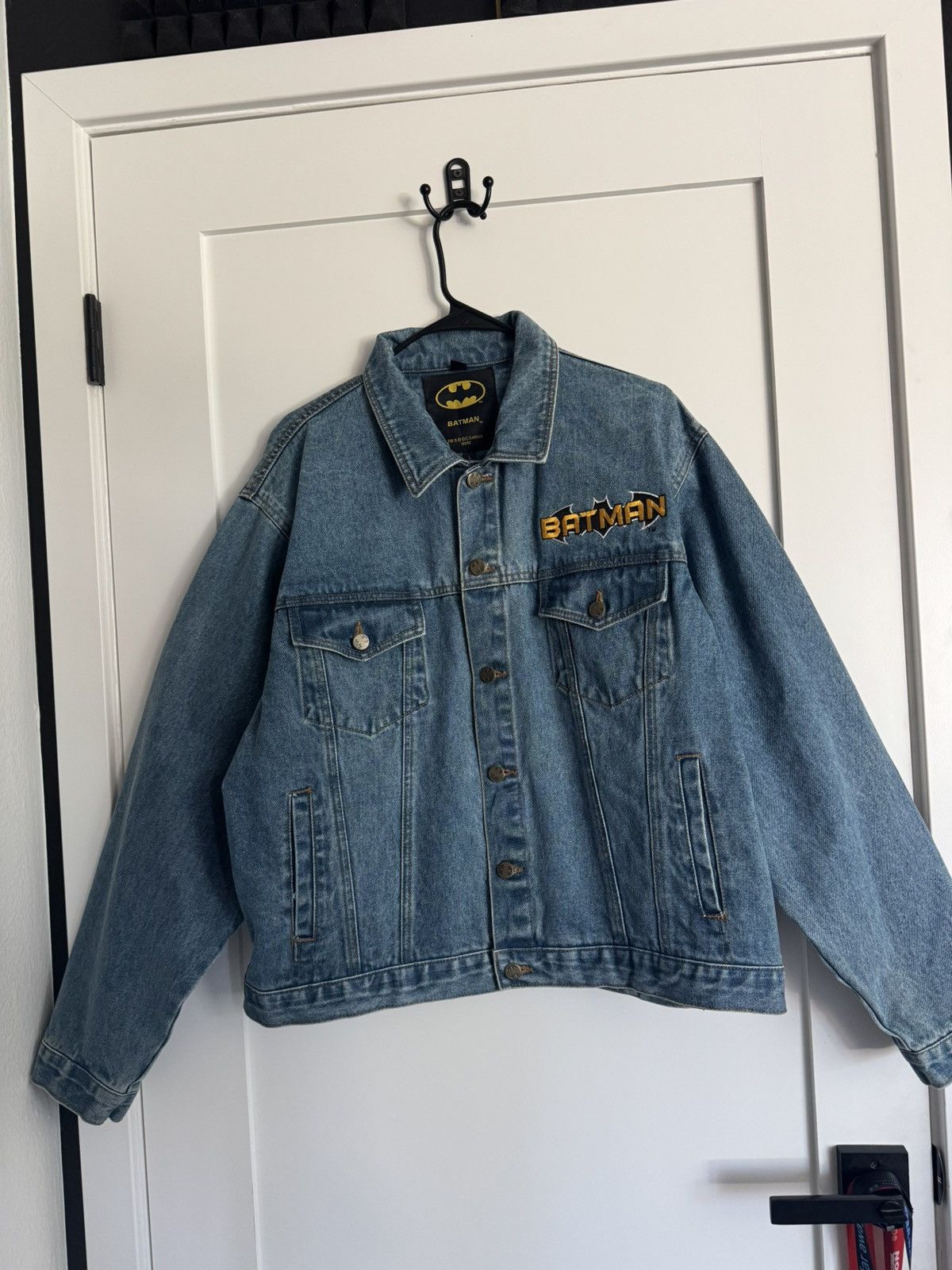 Dc Comics Batman Denim Jacket Leather Logo and Embroidery | Grailed
