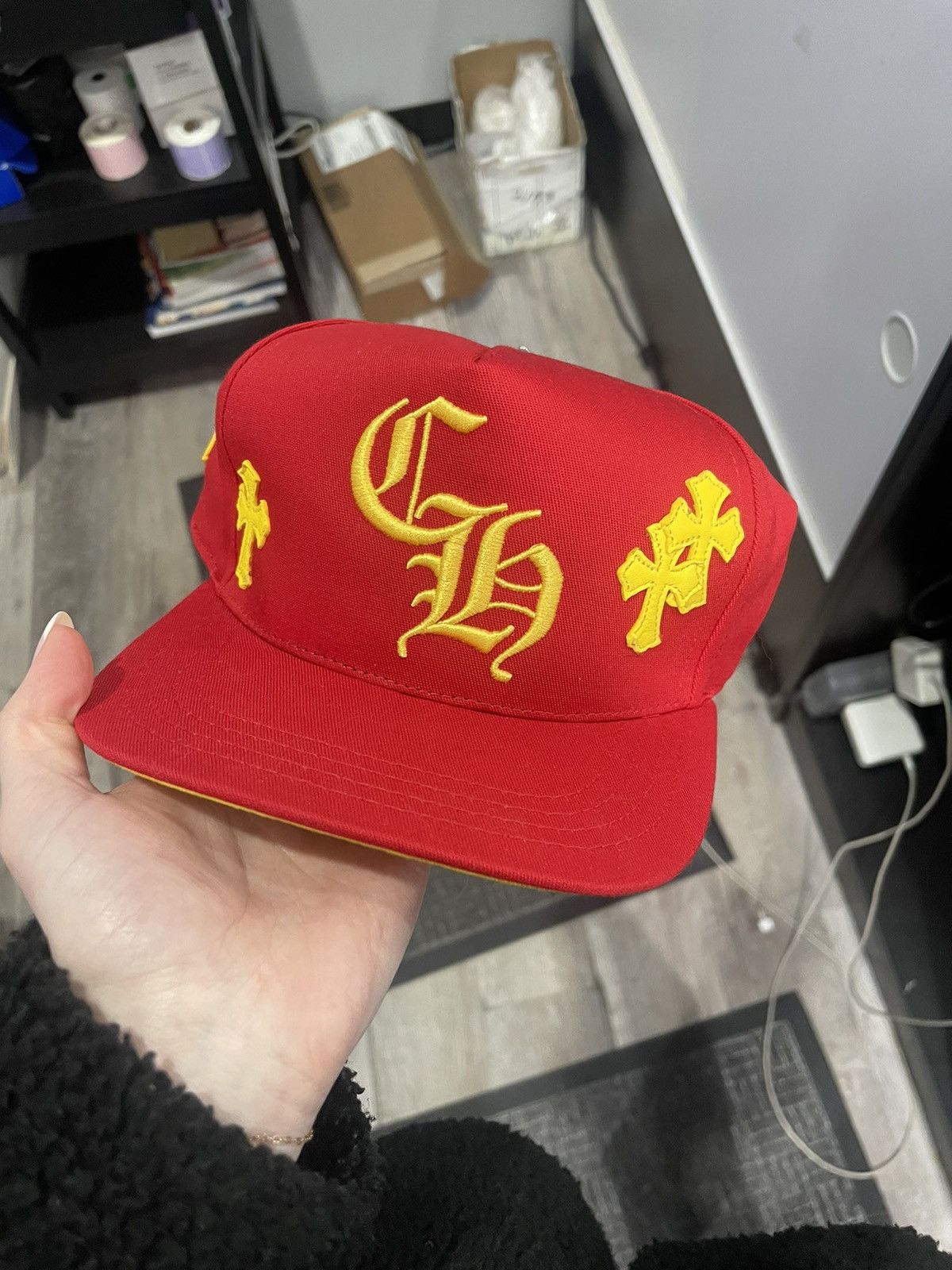 Chrome Hearts Chrome Hearts Leather Patches Snapback Hat Red / Yellow ...