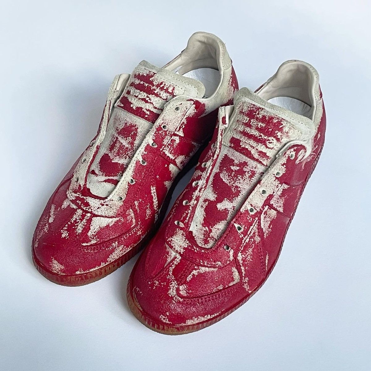 Maison Margiela Late 2000s Red Painted GAT Sneakers | Grailed