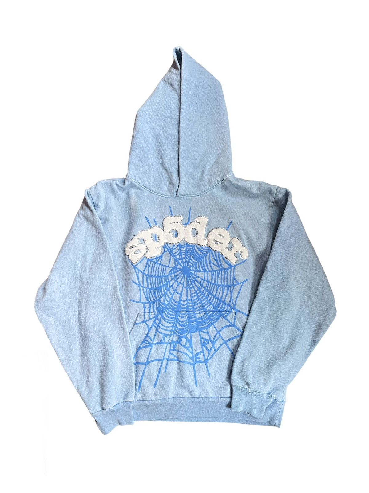 Designer Sp5der Worldwide Heavyweight Hoodie sky blue Rhinestone | Grailed