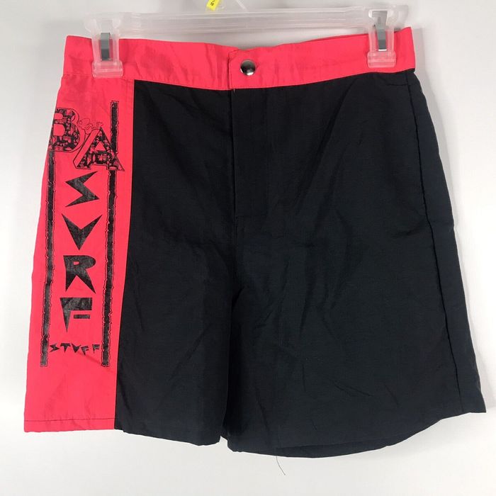 Vintage 80s BA Surf Stuff Neon Red Black Swim Surf Shorts Trunks | Grailed