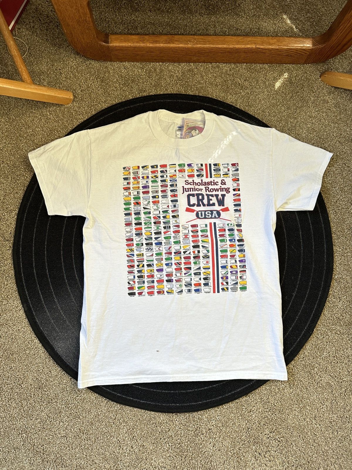 Vintage Y2K Scholastic Junior rowing club flag countries graphic tee ...