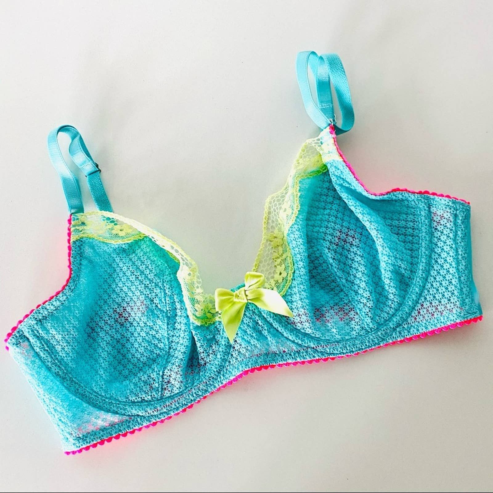 Victoria's Secret NEW VICTORIAS SECRET Blue Pink Yellow Sheer Mesh Lace ...
