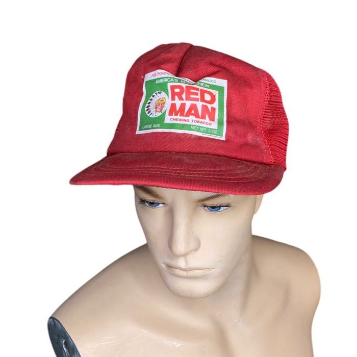 Vintage Red Man Chewing Tobacco Logo Trucker Hat Ball Cap | Grailed