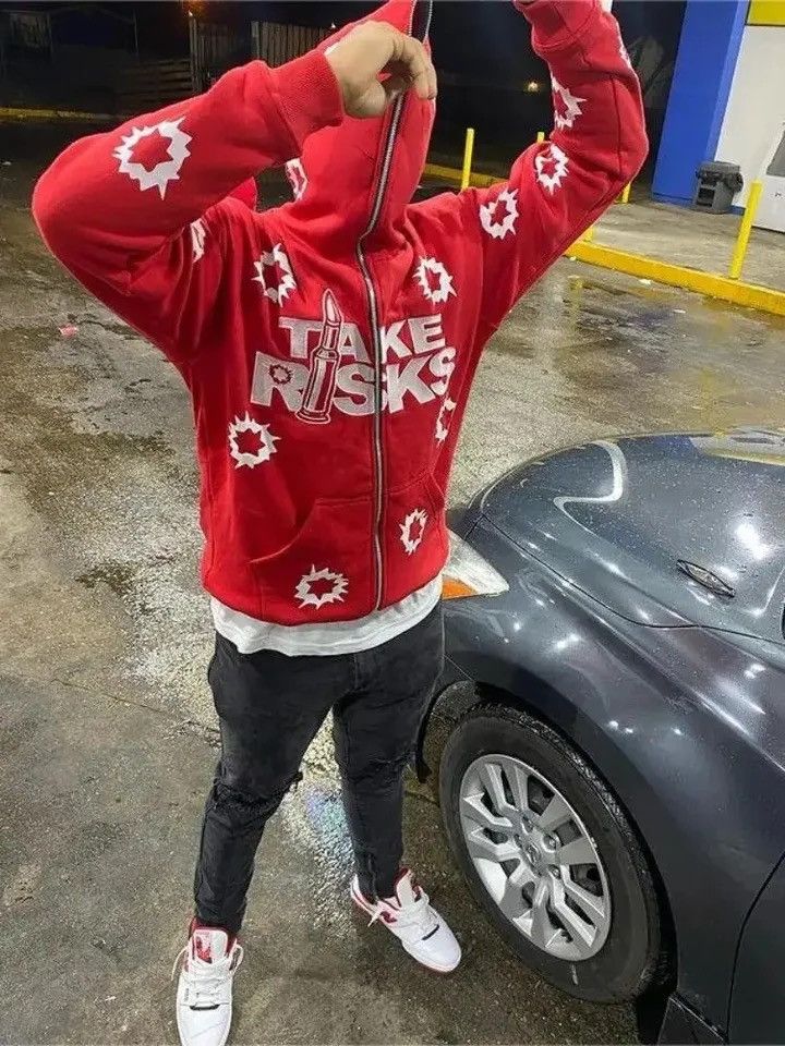 Japanese Brand × Streetwear Grunge Take Risk Zip Up Graphic Full ...