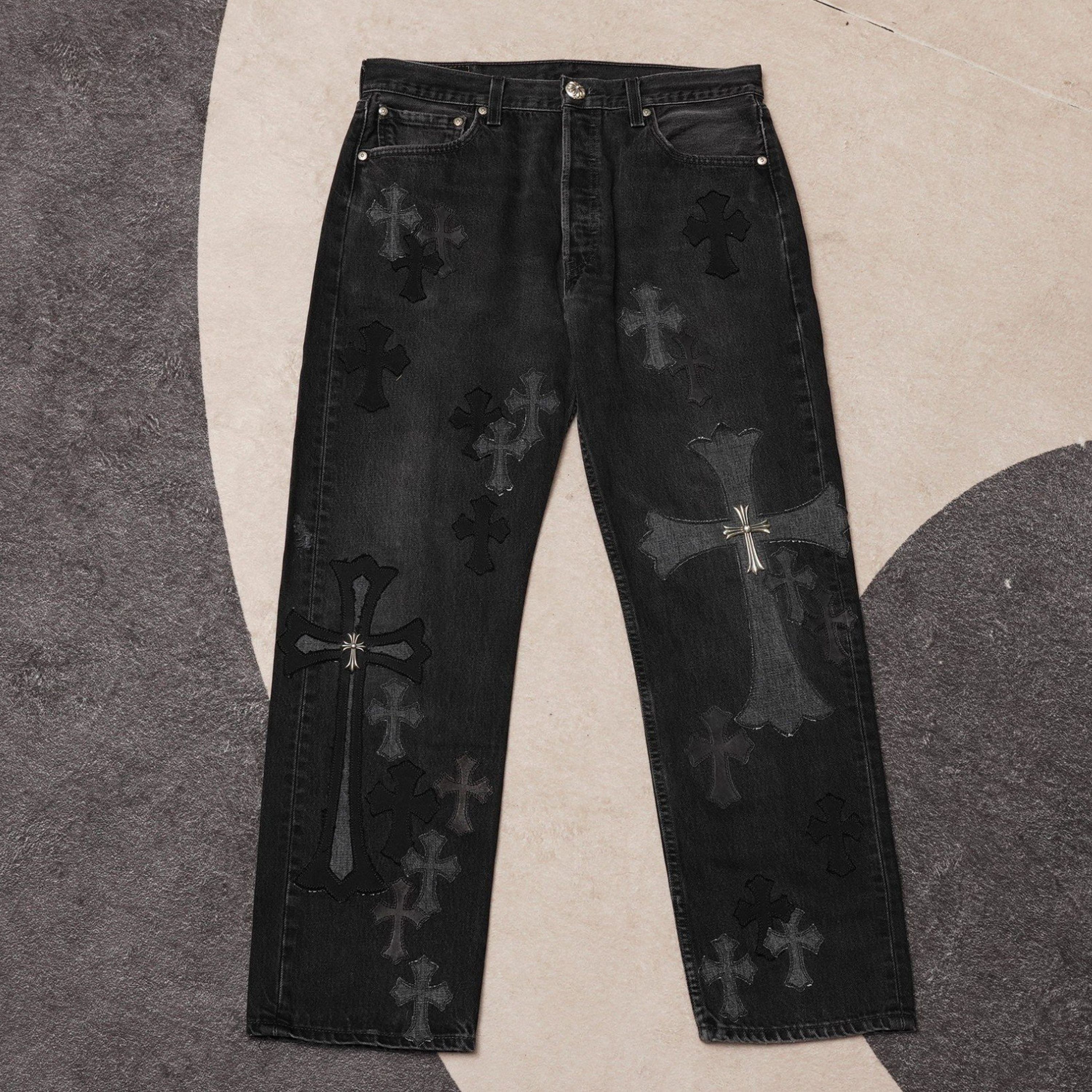 Chrome Hearts Chrome Hearts Black Denim Overpatched Vintage Jeans | Grailed