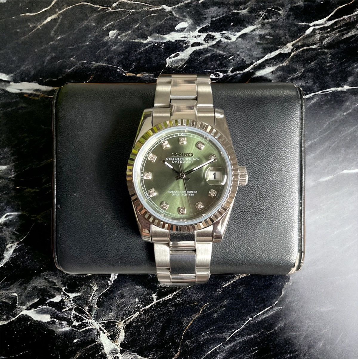 Japanese Brand × Seiko Seiko Mod Datejust Olive Diamond Oyster ...