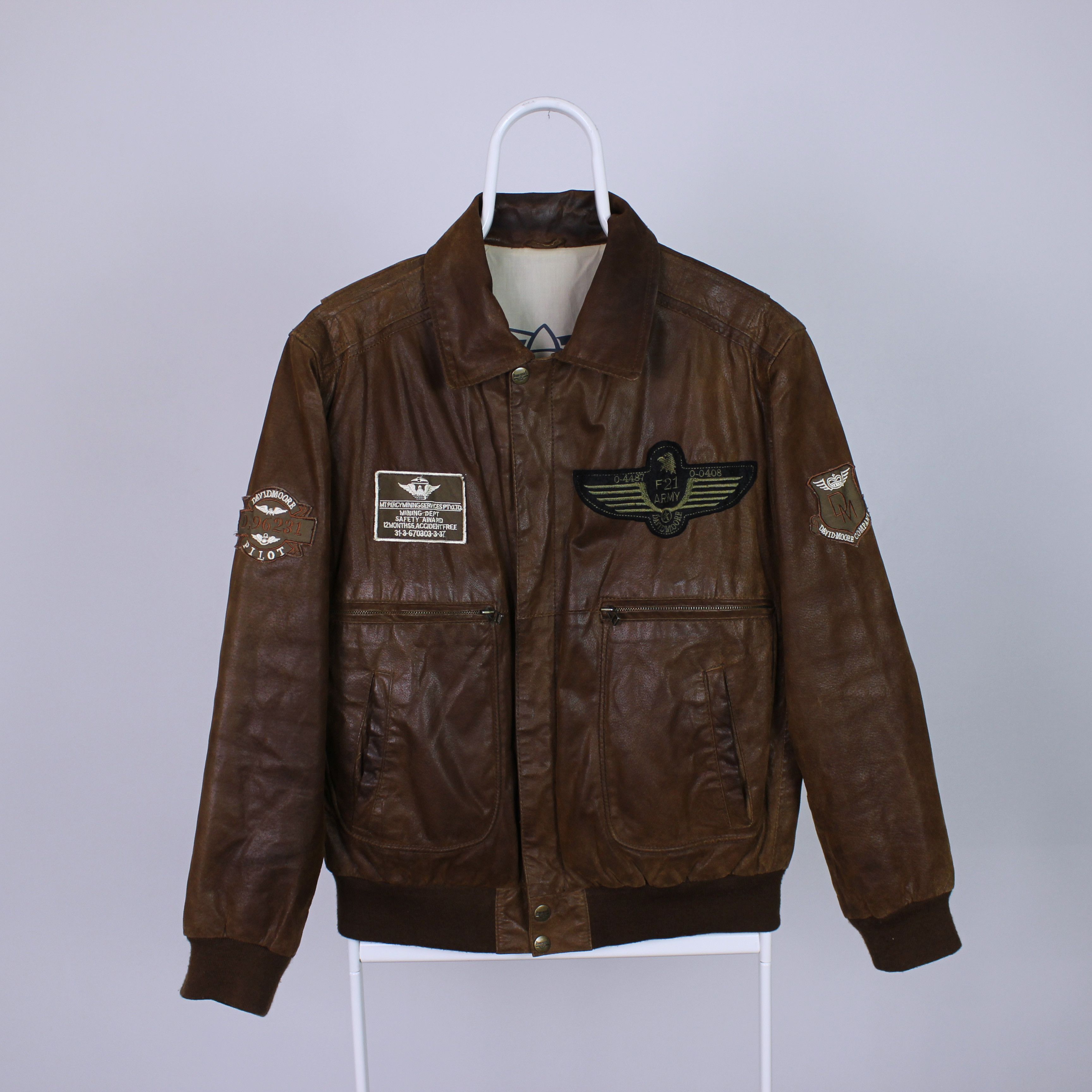Leather × Leather Jacket × Vintage Army leather jacket pilot rare F 21 ...